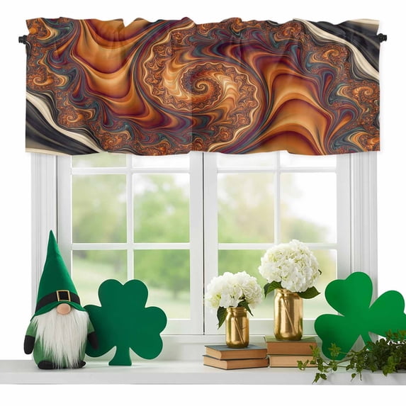 Abstract Valances for Windows, Swirling Shape Brown Gold Red Marble ...