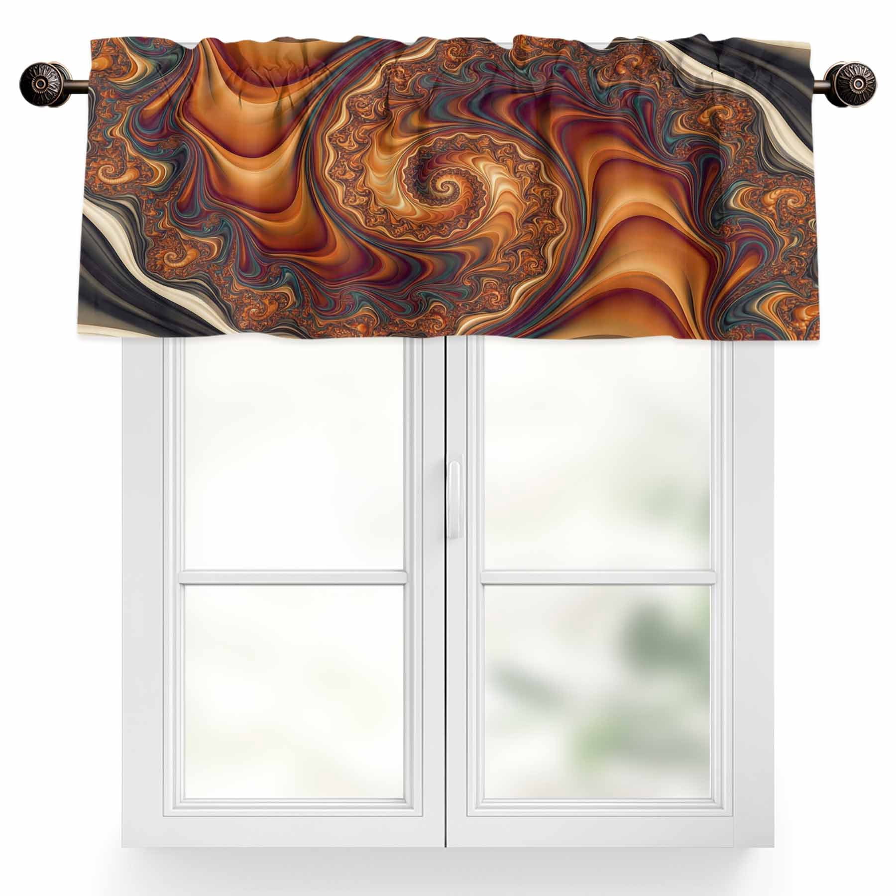 Abstract Valances for Windows Swirling Shape Brown Gold Red Marble ...