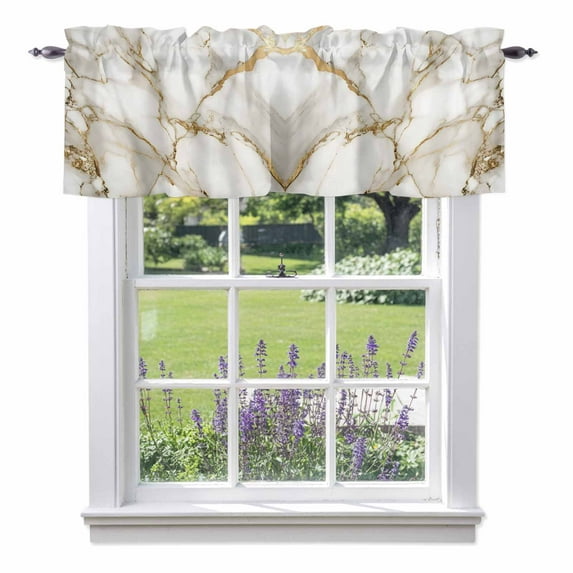 Abstract Valances for Windows, White Marble Pattern Gold Crack Texture ...
