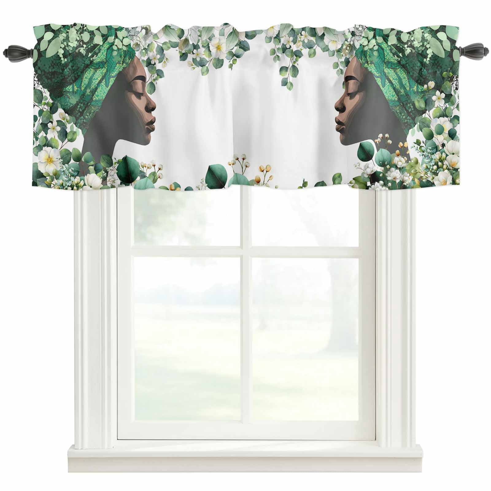 Abstract Valances for Windows Women with Head Scarves Green Eucalyptus ...