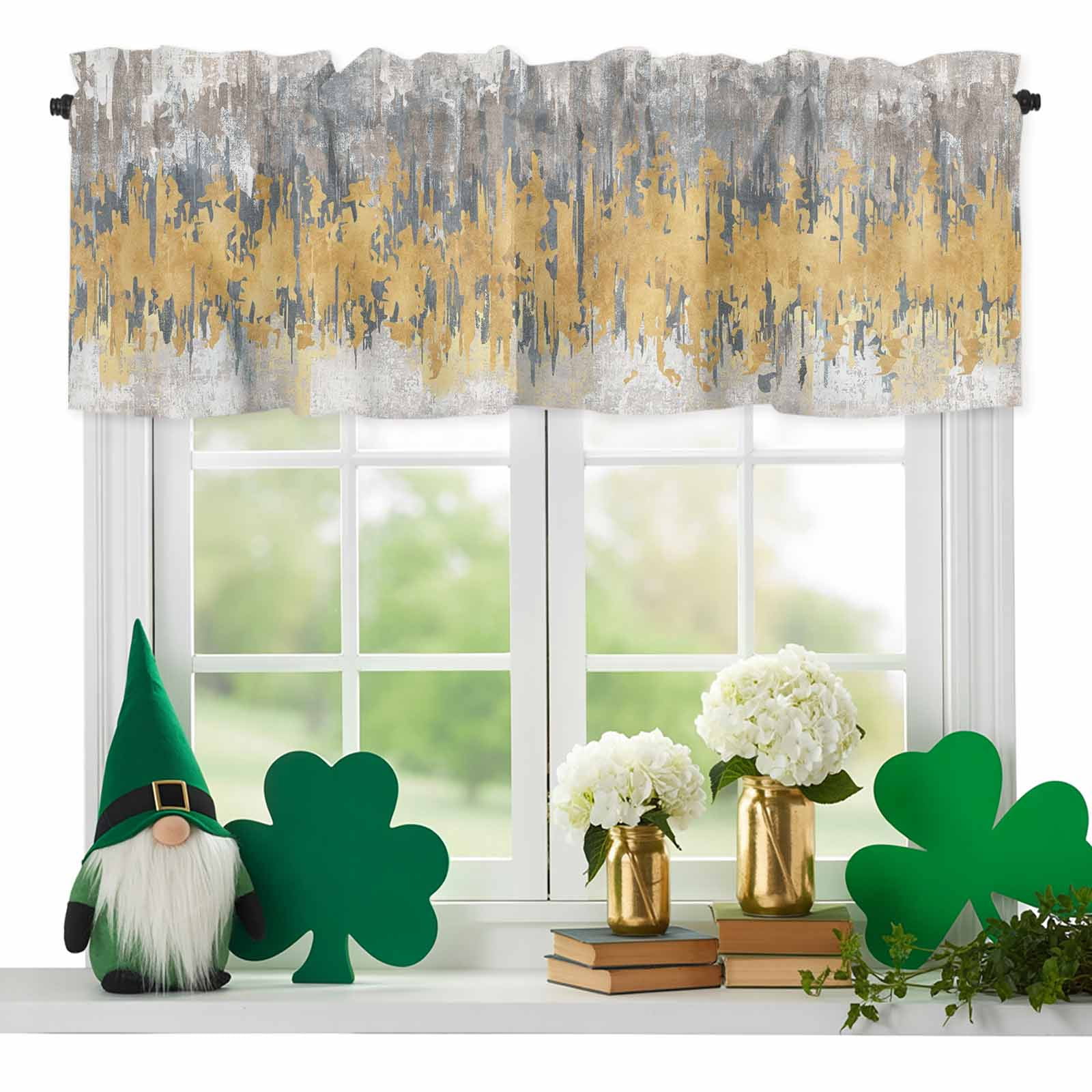 Abstract Valances for Windows, Yellow Grey Graffiti Silhouette Art ...
