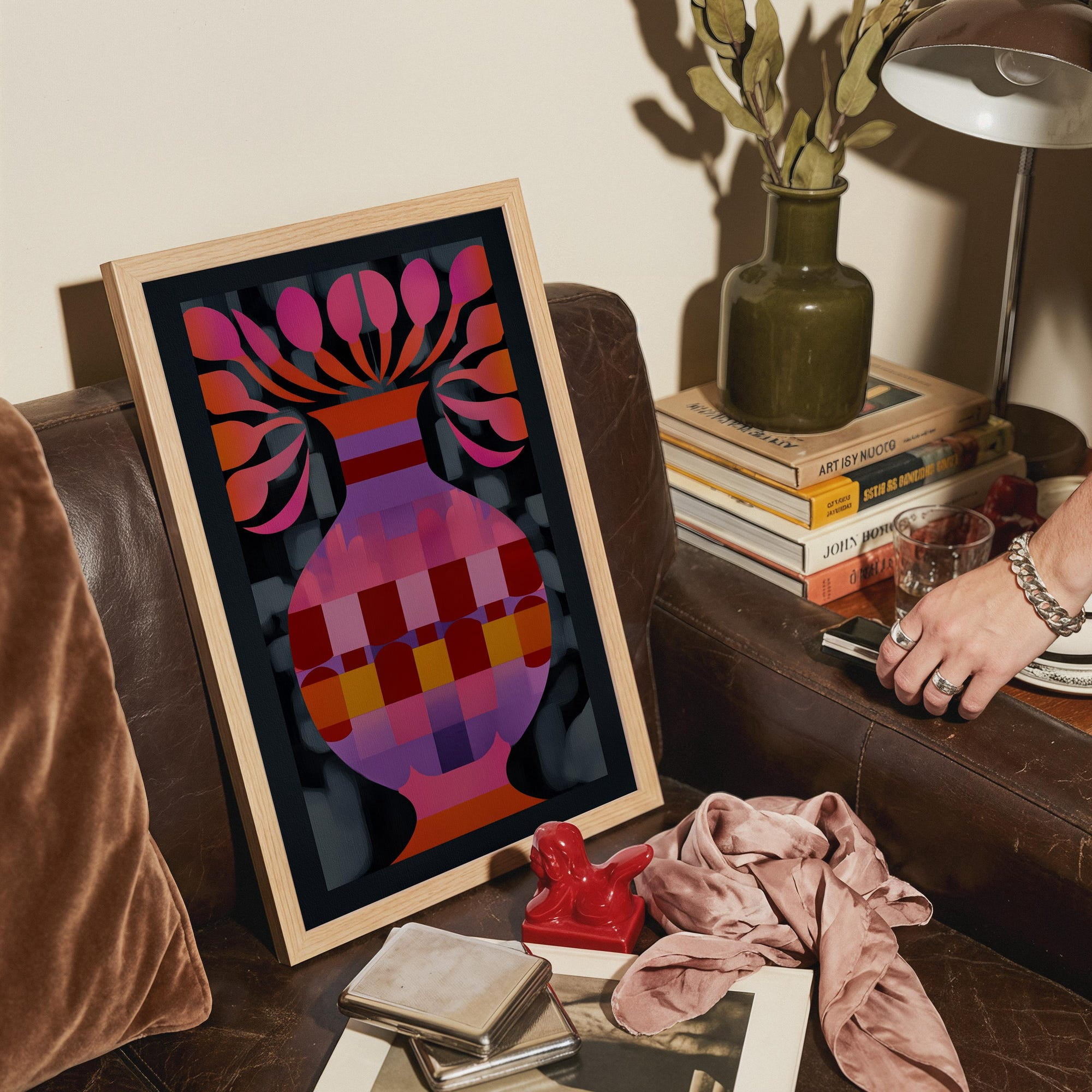 Abstract Vase Botanical Art Print Colorful Geometric Mid Century Poster ...