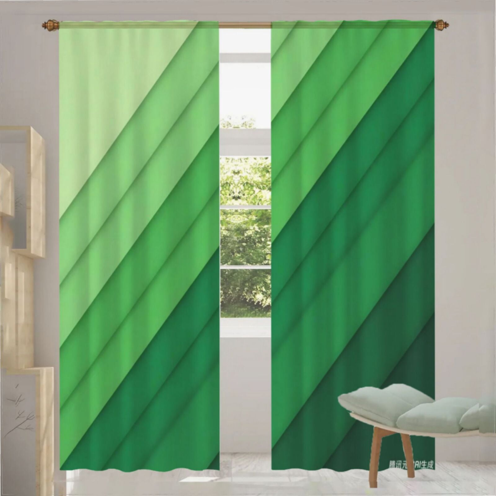 Abstract Vector Green Vertical Stripes Curtains for Living Room Bedroom ...