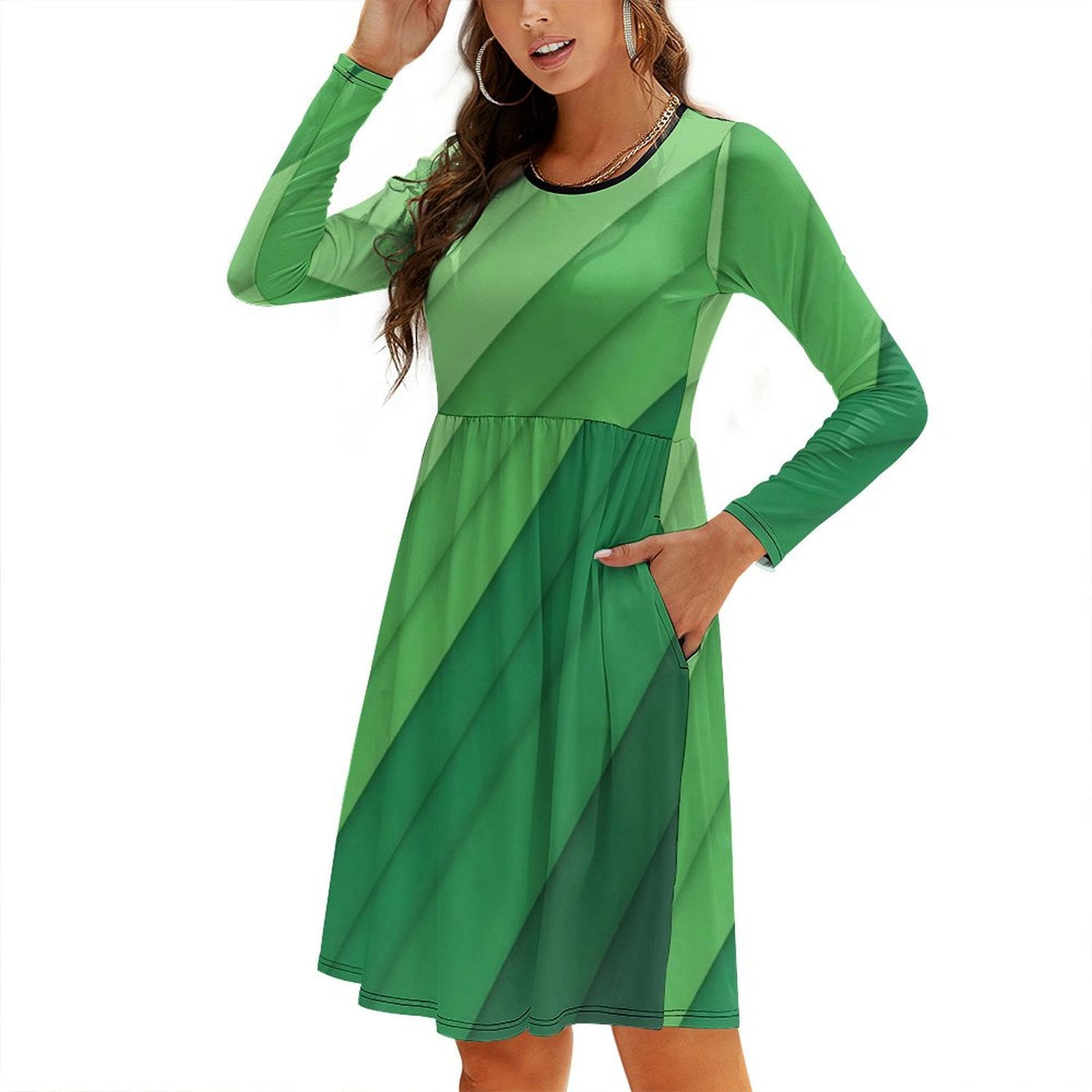 Abstract Vector Green Vertical Stripes Fall Dresses for Women Long ...