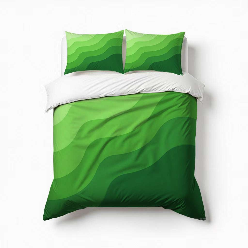 Abstract Vector Green Wave Bedding Set 3 Pcs Soft Microfiber Quilt ...