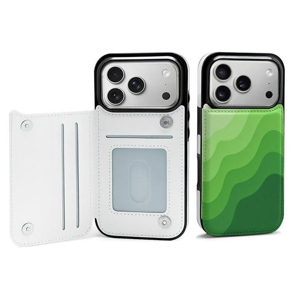 Abstract Vector Green Wave Leather Wallet Case for iPhone 15 Wallet ...
