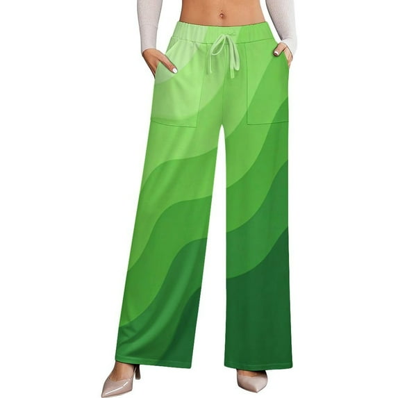 Abstract Vector Green Wave Women's Casual Wide Leg Pants Comfort ...