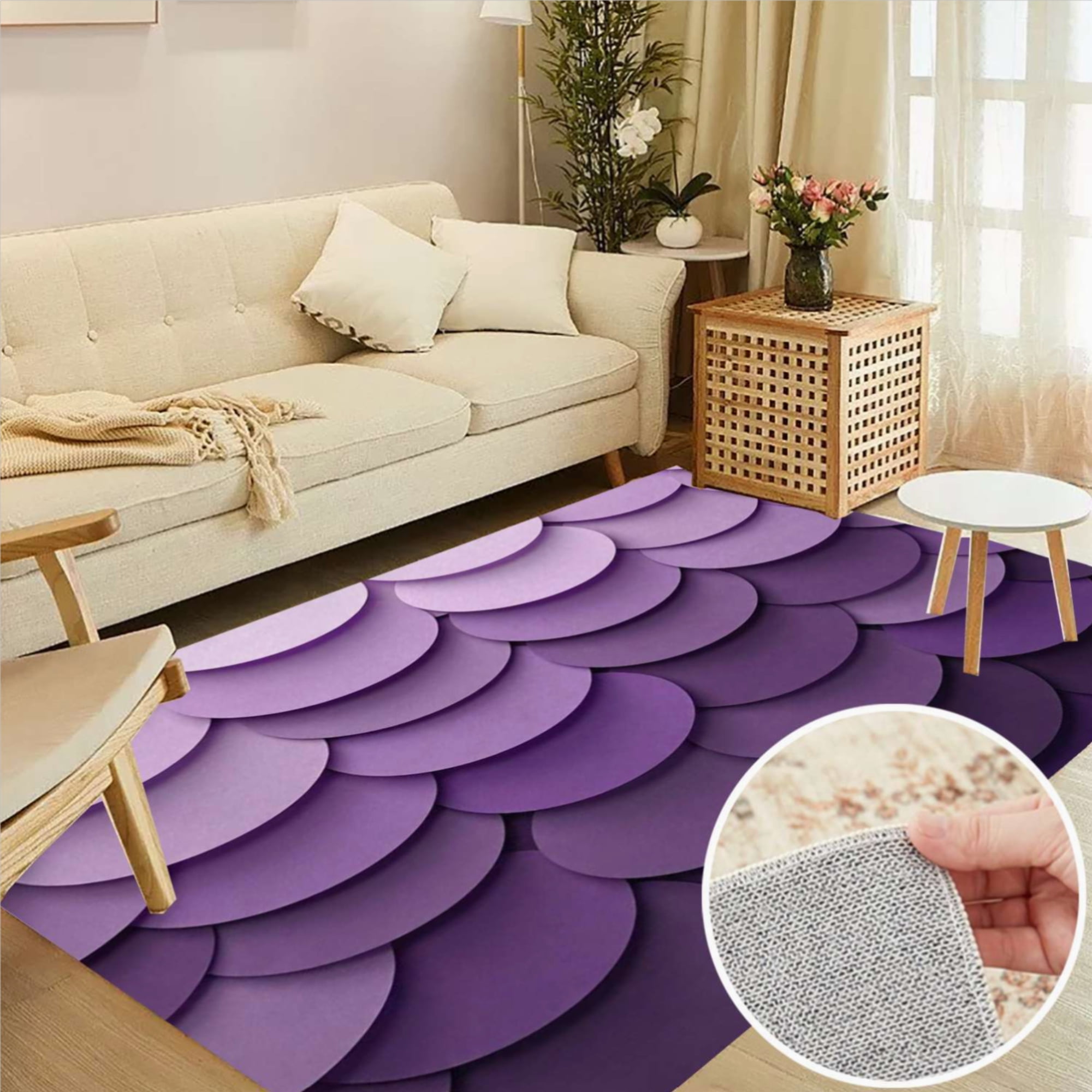 Abstract Vector Purple Disc Soft Large Area Rugs Washable Rug With Non ...