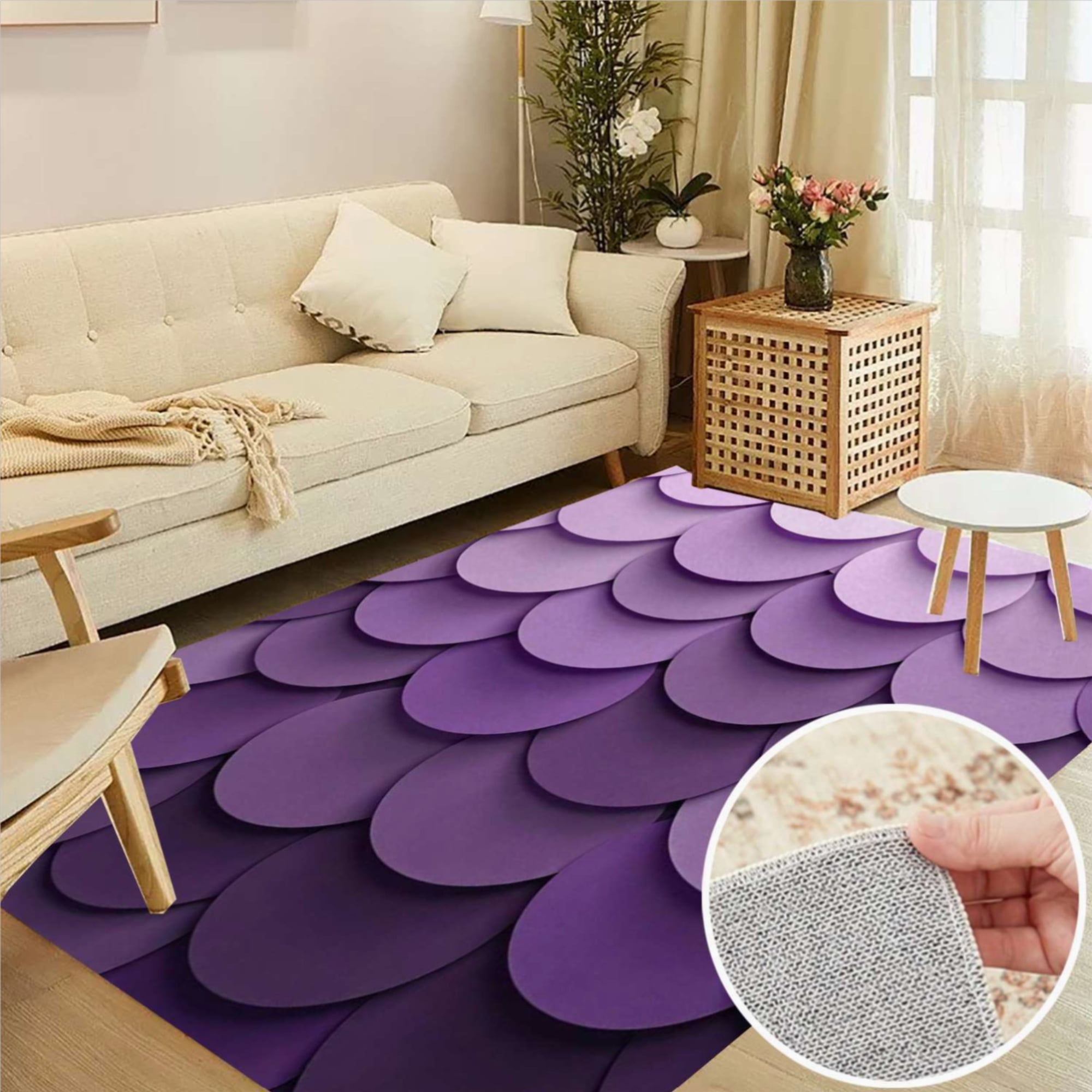 Abstract Vector Purple Disc Soft Large Area Rugs Washable Rug With Non ...