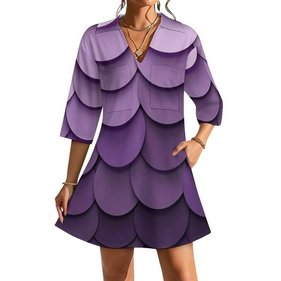 Abstract Vector Purple Disc Womens Dress With Pockets Summer V Neck 3/4 ...