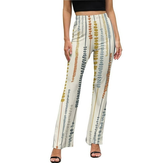 Abstract Vertical Plant Pattern High Waisted Casual Flared Trousers ...