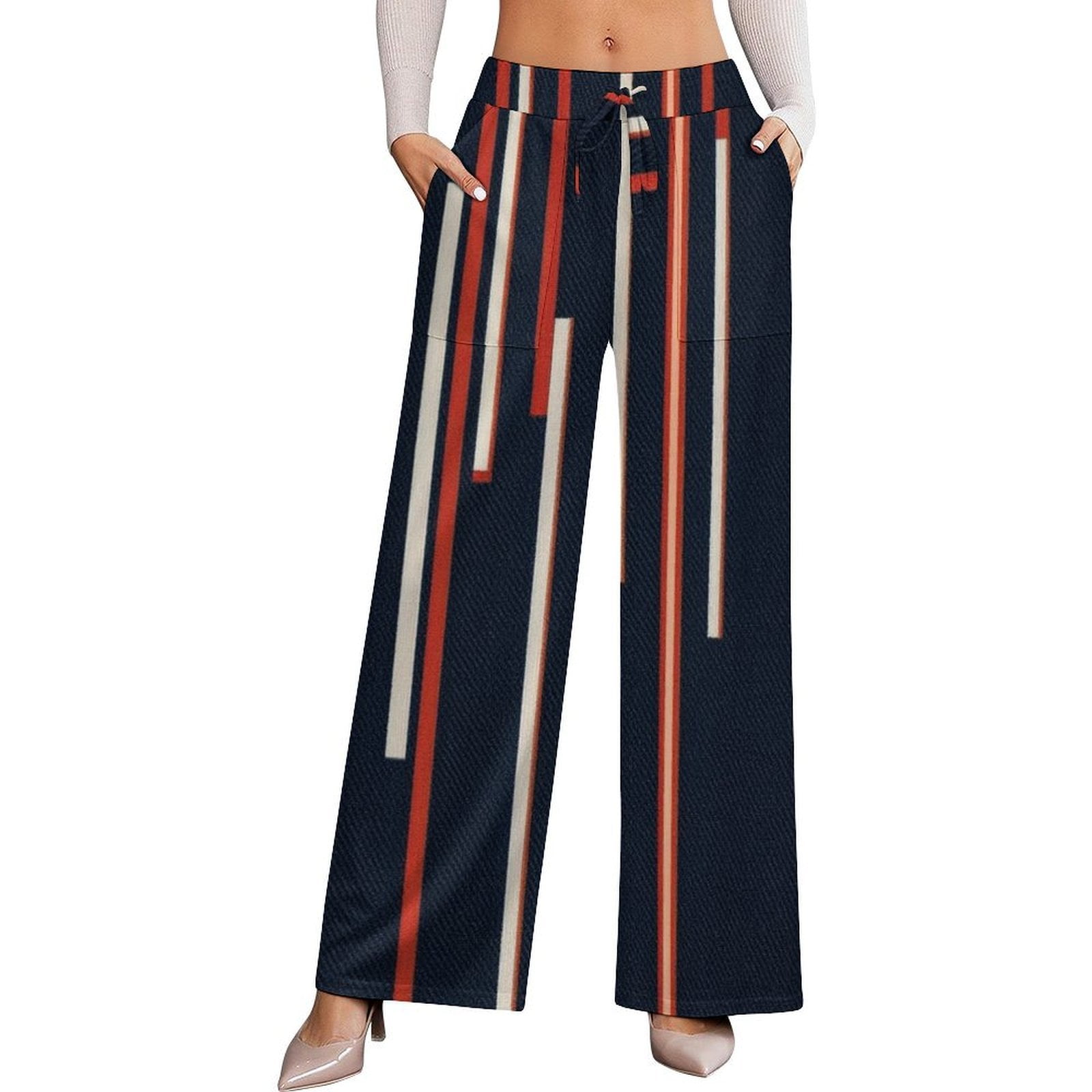 Abstract Vertical Striped Fabric Women's Casual Wide Leg Pants Comfort ...