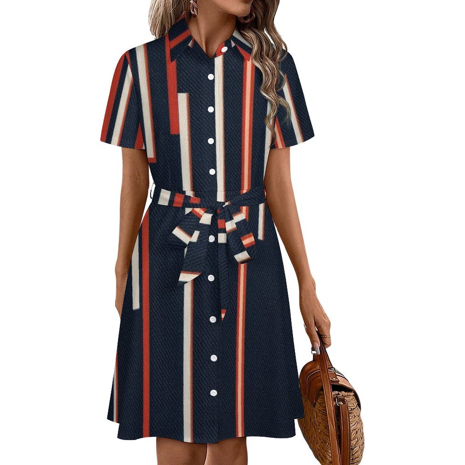 Abstract Vertical Striped Fabric Womens Shirt Dresses Women'S Short ...