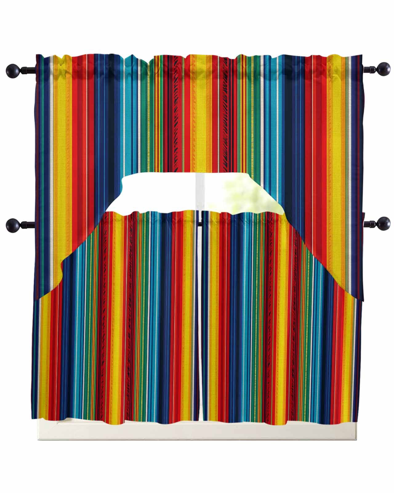 Abstract Vertical Striped Kitchen Curtains Swag Valance and Tier ...
