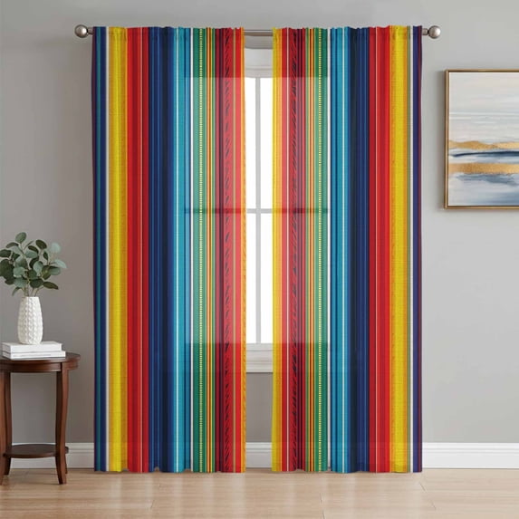 Abstract Vertical Striped Semi Sheer Curtains 108 Inch Length 2 Panels ...