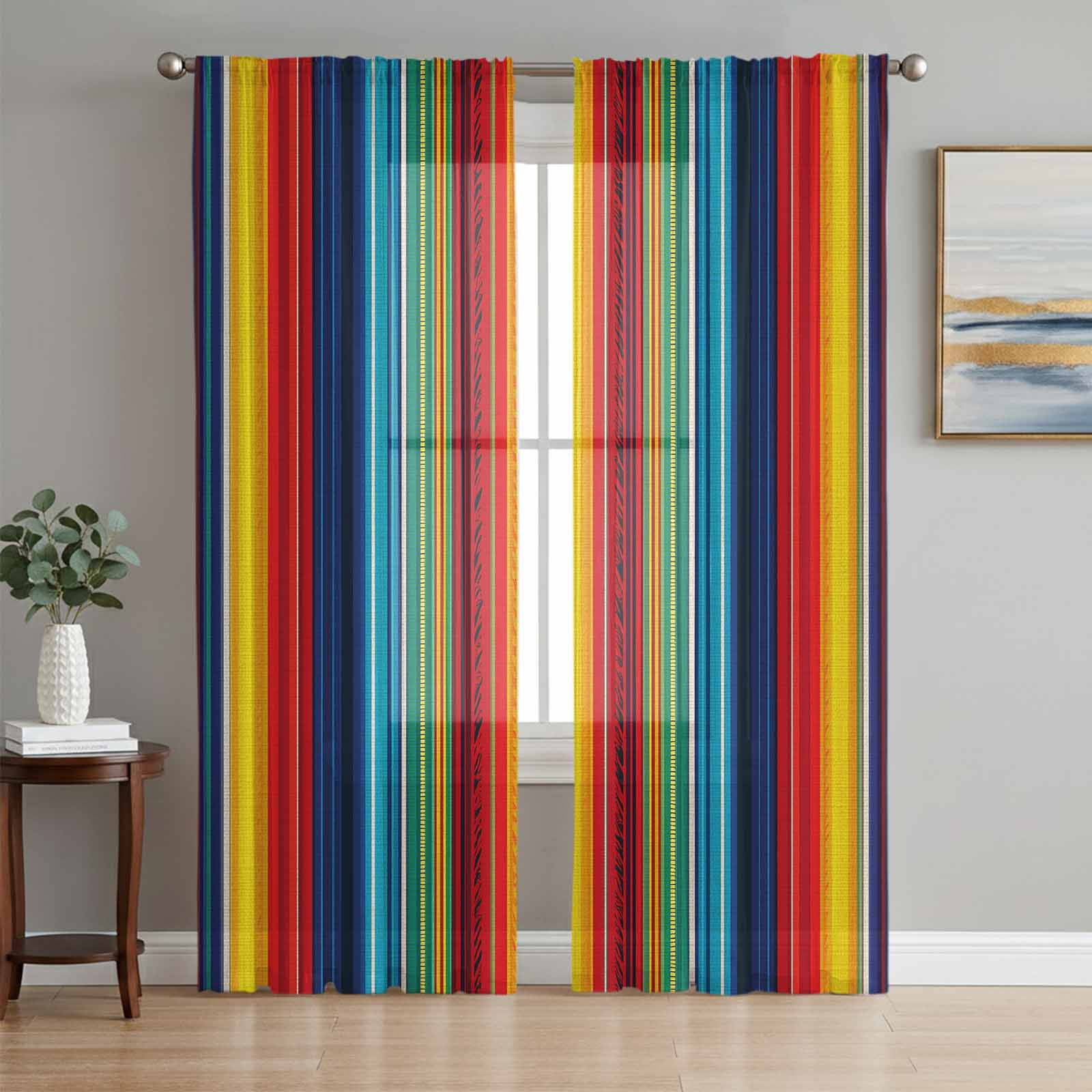 Abstract Vertical Striped Sheer Curtains 63 Inch Length 2 Panels Set ...