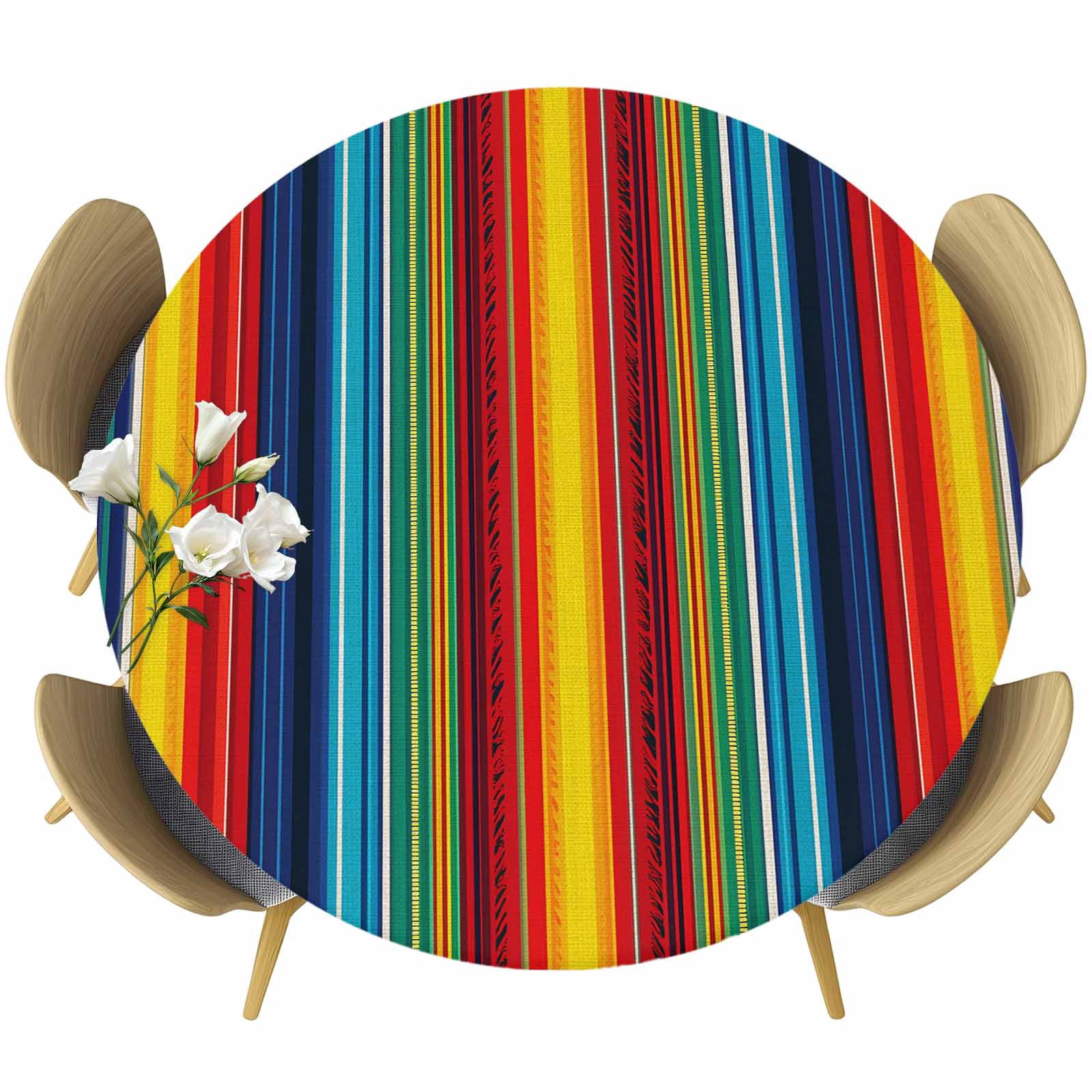 Abstract Vertical Striped Table Cloth, Round Fitted Tablecloths with ...