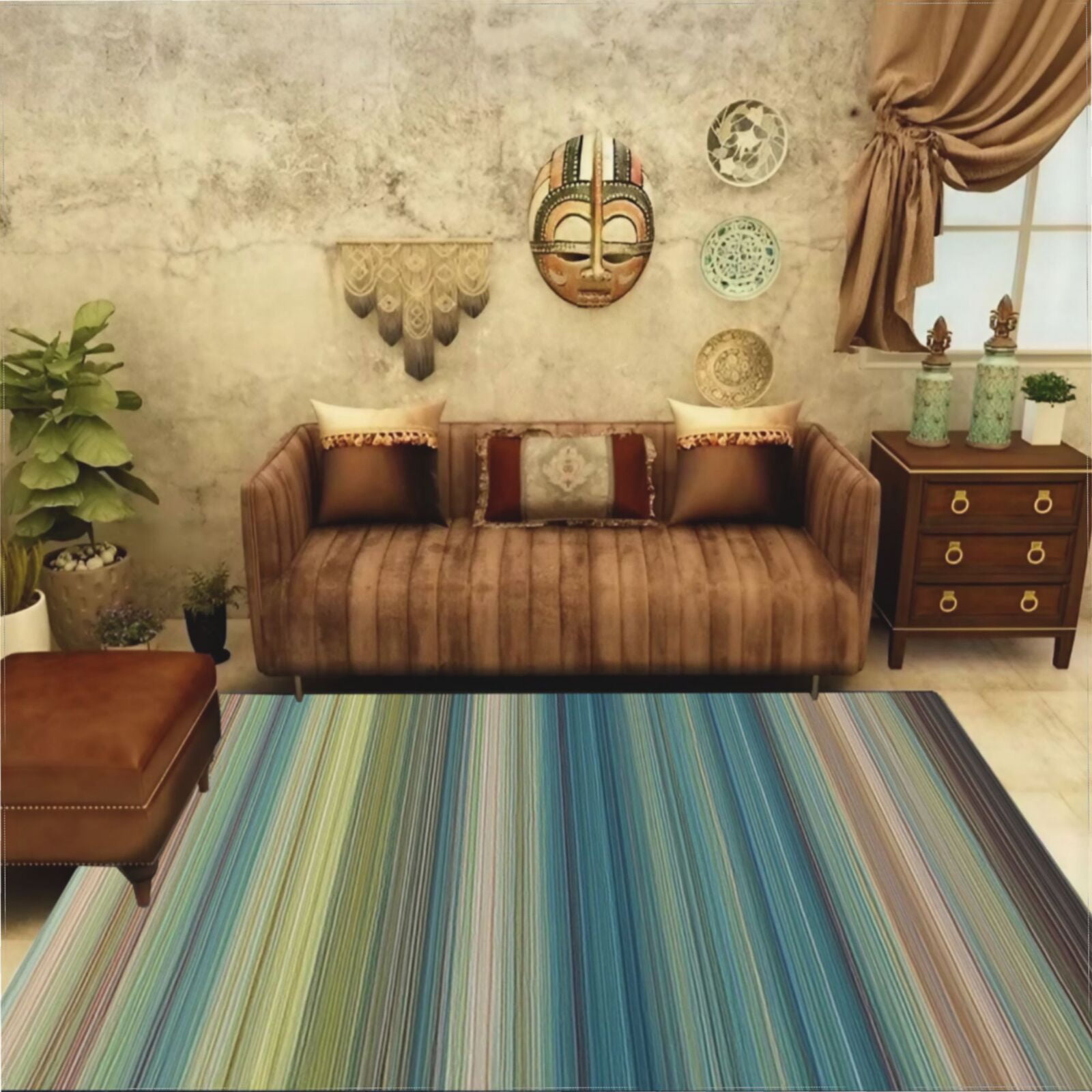 Abstract Vertical Stripes Pattern Light Luxury Retro Carpet Large Size ...