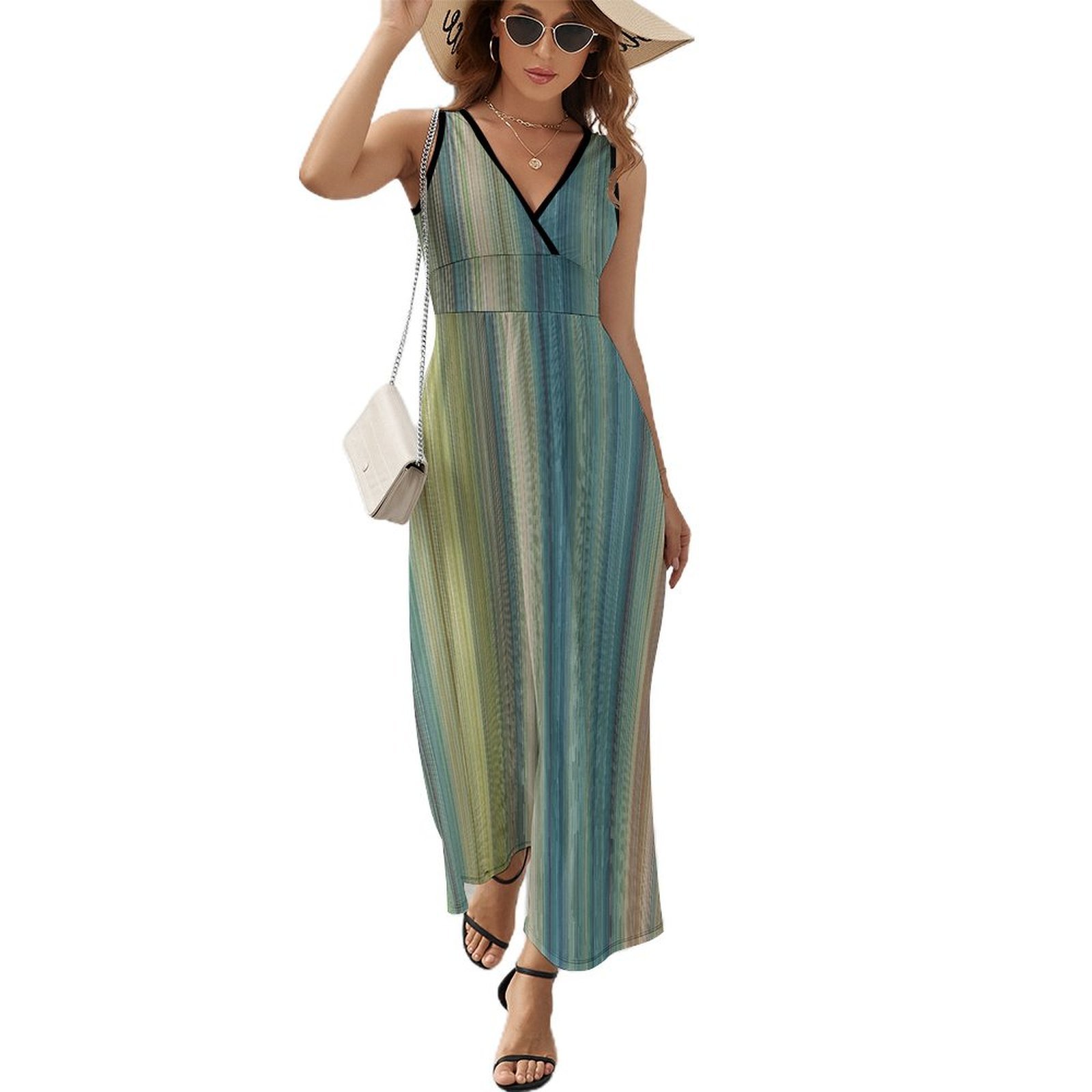 Abstract Vertical Stripes Pattern Sleeveless Dress Summer Women Clothes ...