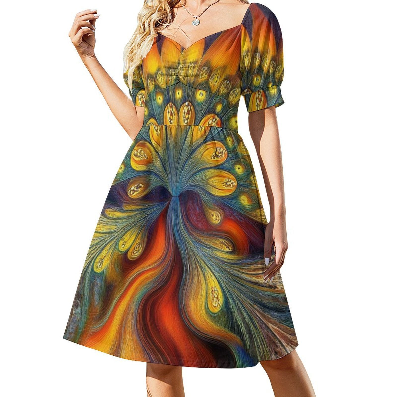 Abstract Vibrant Fractal Artwork Short Sleeve Dress Clothes Women's ...