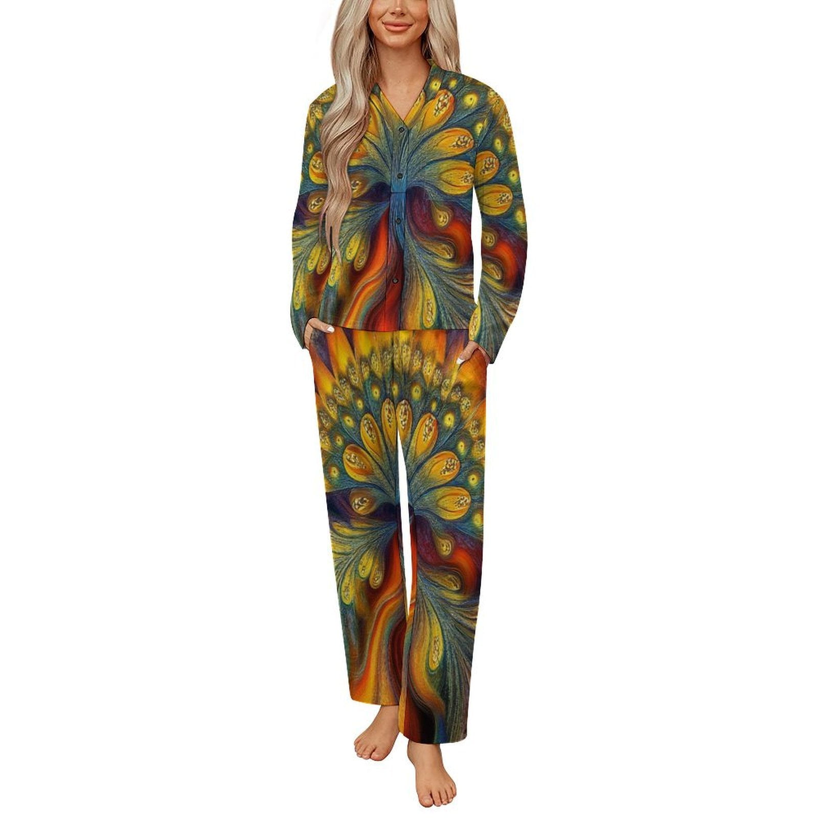 Abstract Vibrant Fractal Artwork Womens Pyjamas Set Button Up Pyjamas ...