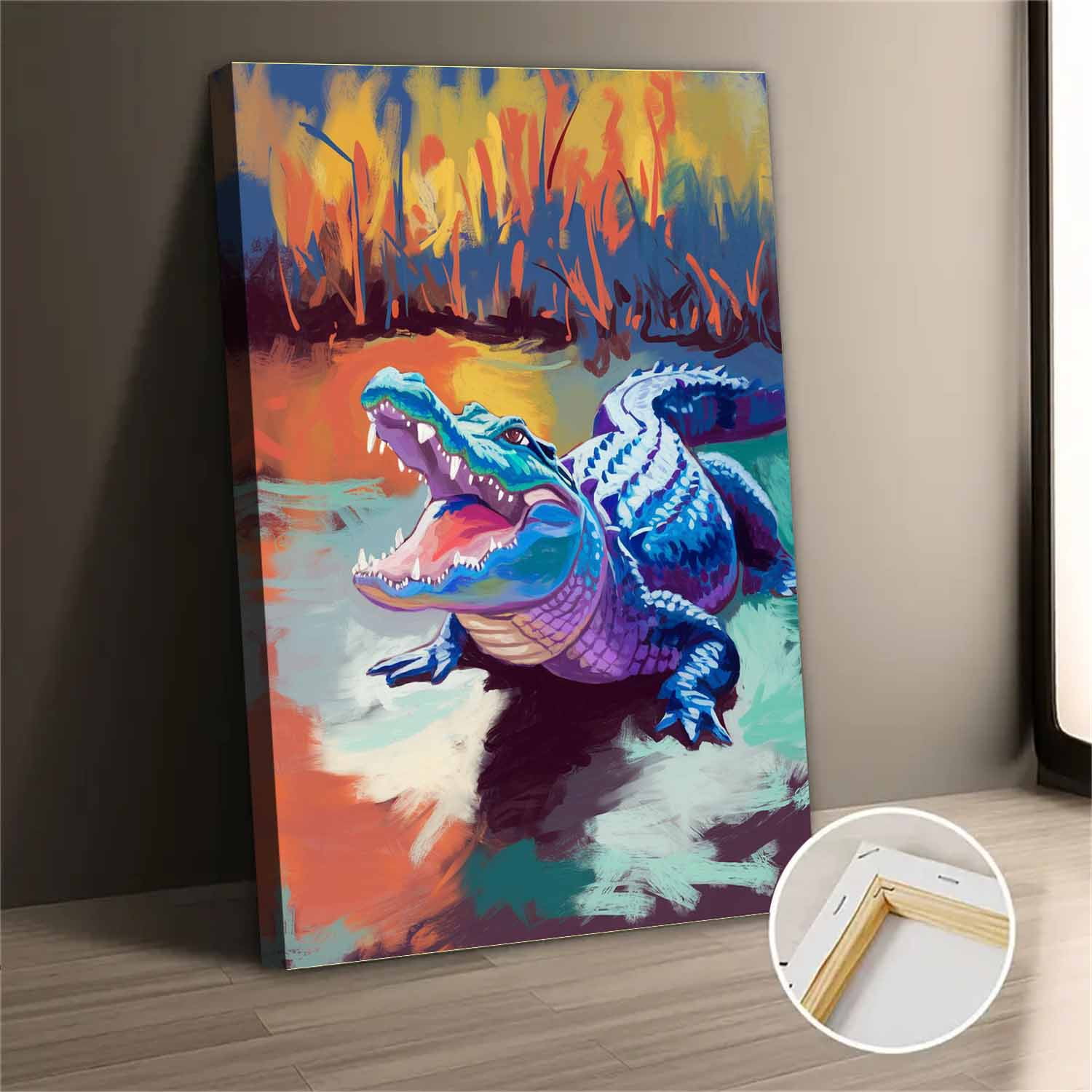 Abstract Vintage Alligator Canvas Wall Art Print for Bedroom Living ...
