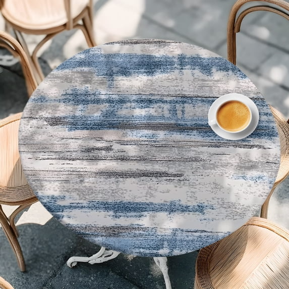 Abstract Vintage Blue Gray Texture Round Fitted Tablecloth with Elastic ...