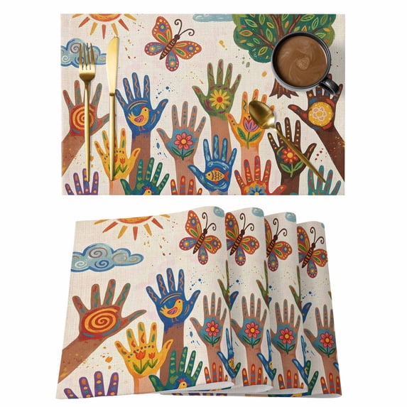 Abstract Vintage Cotton Linen Placemats Set of 1, Green Tree Flower ...