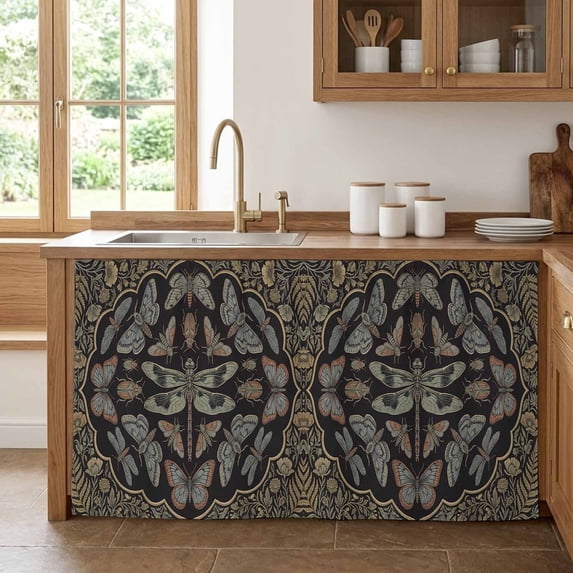 Abstract Vintage Floral Dragonfly Cabinet Curtains 28" W x 51" L ...