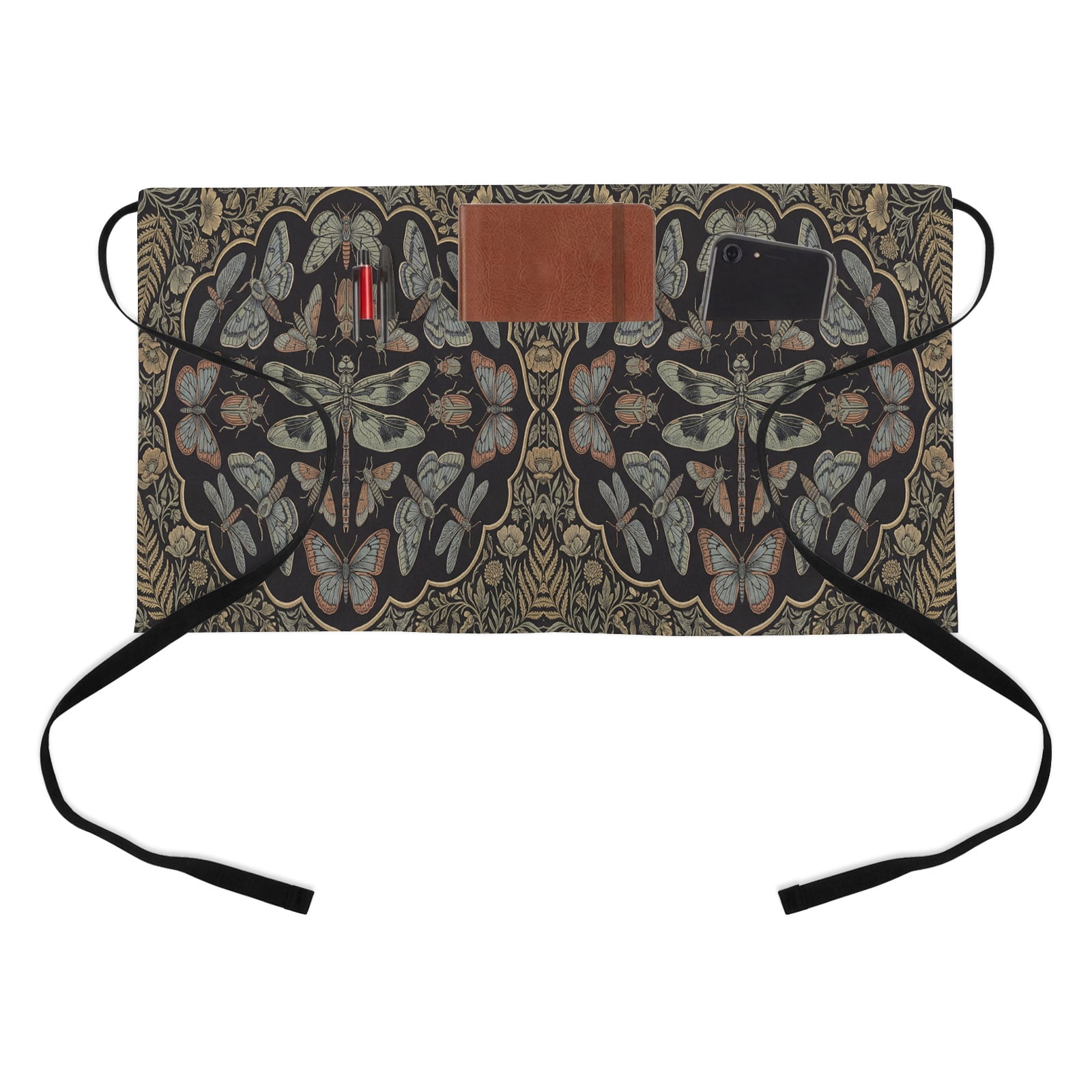 Abstract Vintage Floral Dragonfly Kitchen Restaurant Half Waist Apron ...