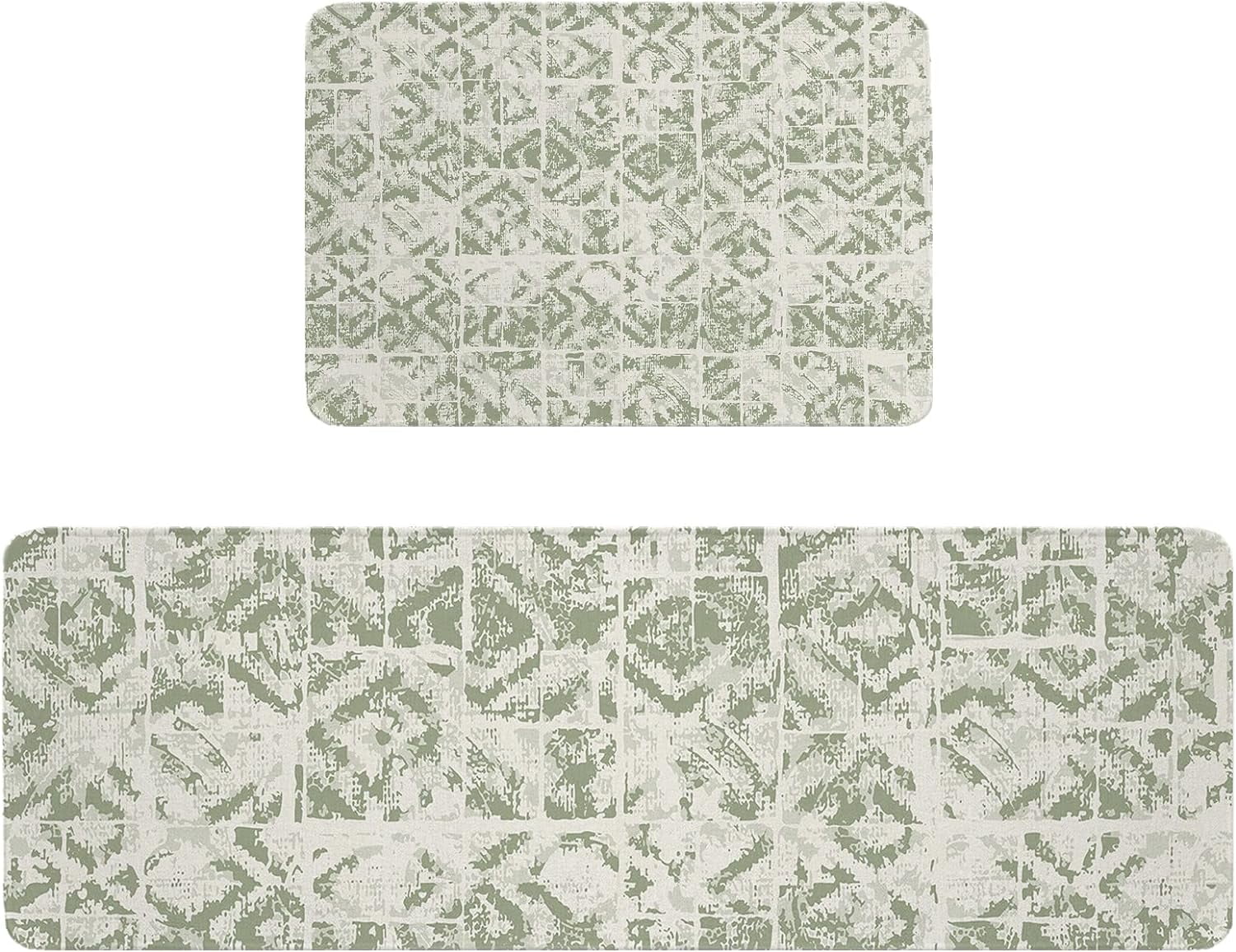 Abstract Vintage Kitchen Mats and Rugs Set of 2, Modern Minimalist Sage ...