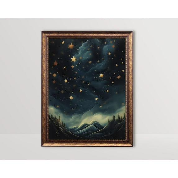 Abstract Vintage Night Sky, Celestial Poster, Gothic Room Decor, Moody ...