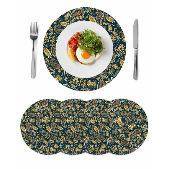 Abstract Vintage Paisley Round Table Placemats set of 4, Boho Floral ...