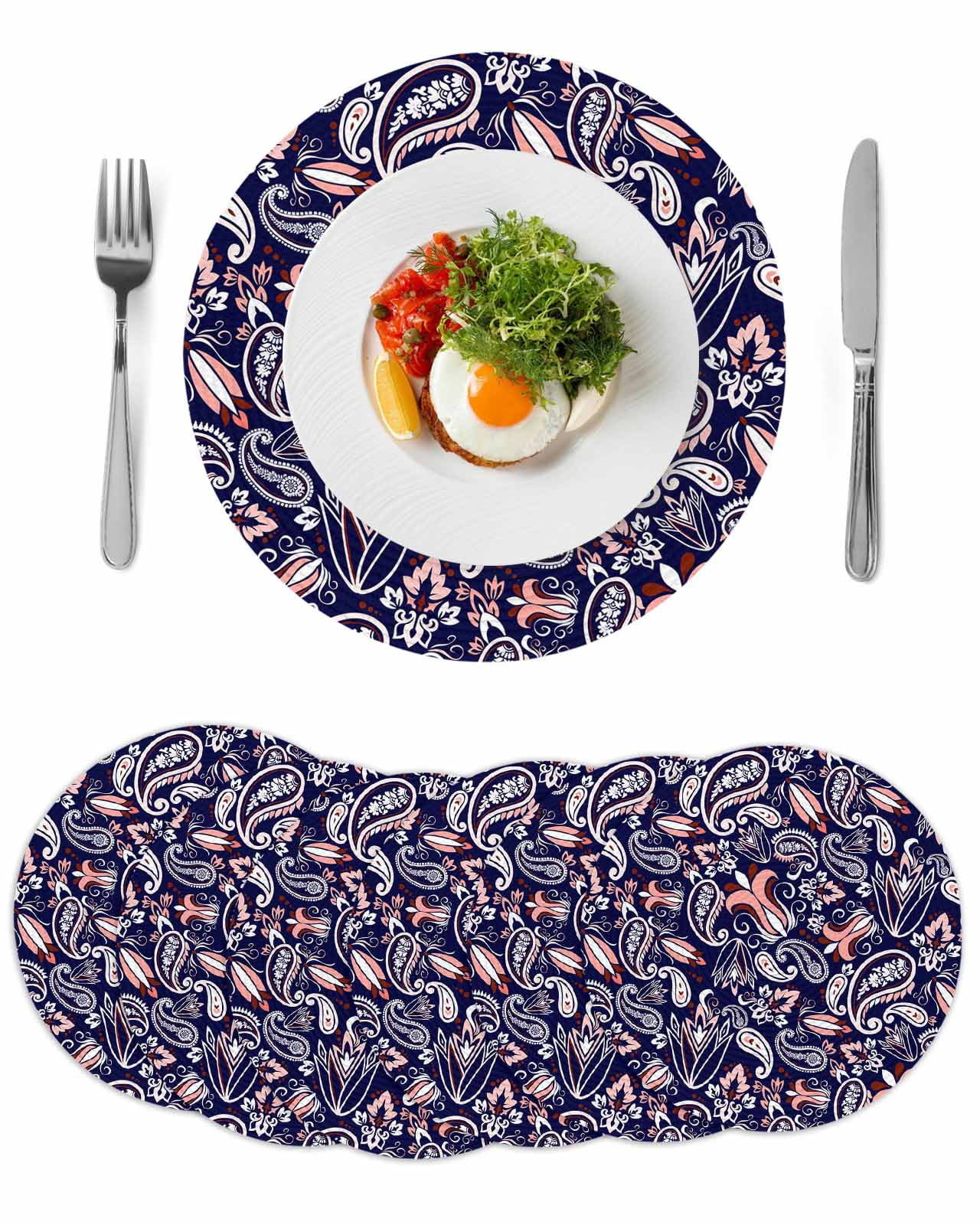 Abstract Vintage Paisley Round Table Placemats set of 6, Boho Floral ...