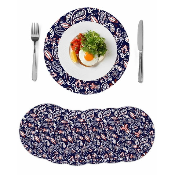 Abstract Vintage Paisley Round Table Placemats set of 6, Boho Floral ...
