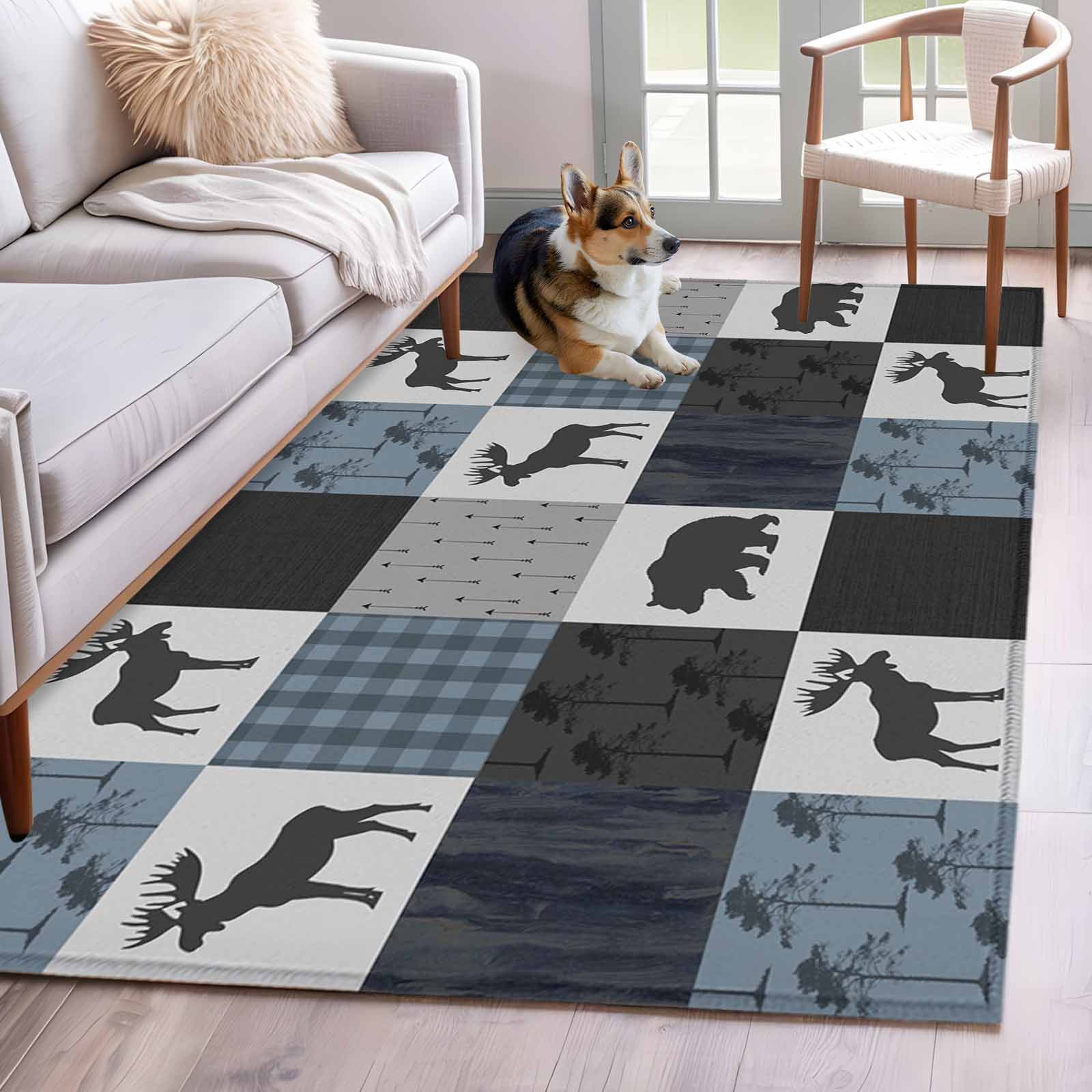 Abstract Vintage Plaid Area Rugs 4x6 ft Black Elk Bear Forest Farm ...