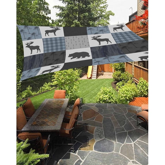 Abstract Vintage Plaid Sun Shade Sail 6.5'X10' Black Elk Bear Forest ...
