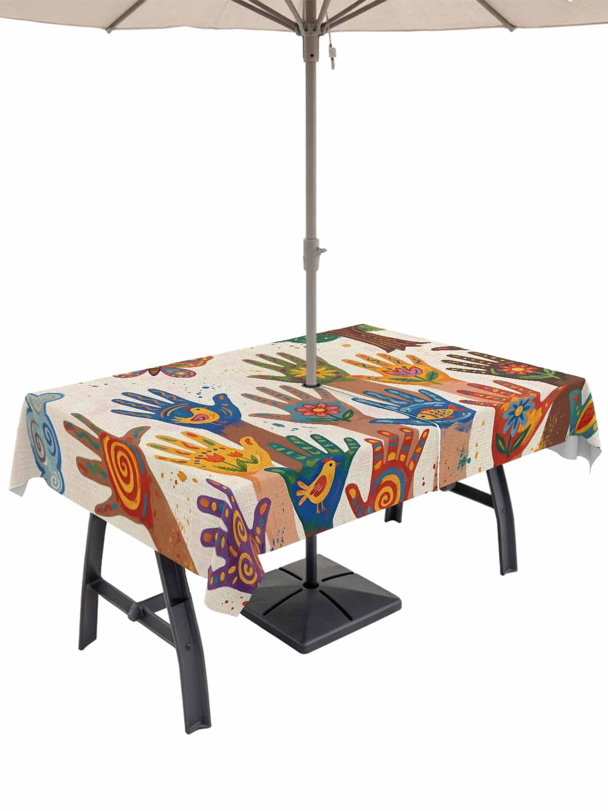 Abstract Vintage Rectangle Outdoor Tablecloth with Umbrella Hole Green ...