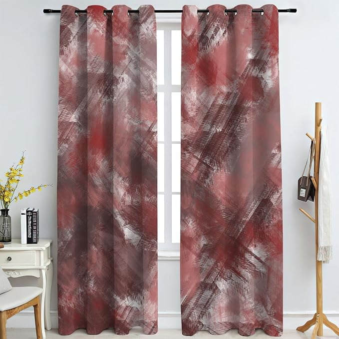 Abstract Vintage Red Graffiti Art Blackout Curtains, 3D Printed Drapes ...