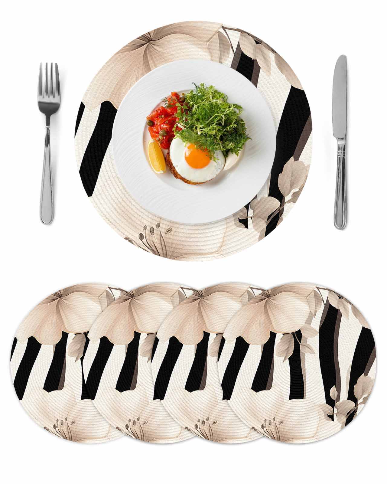 Abstract Vintage Round Table Placemats set of 4, Zebra Texture Pattern ...