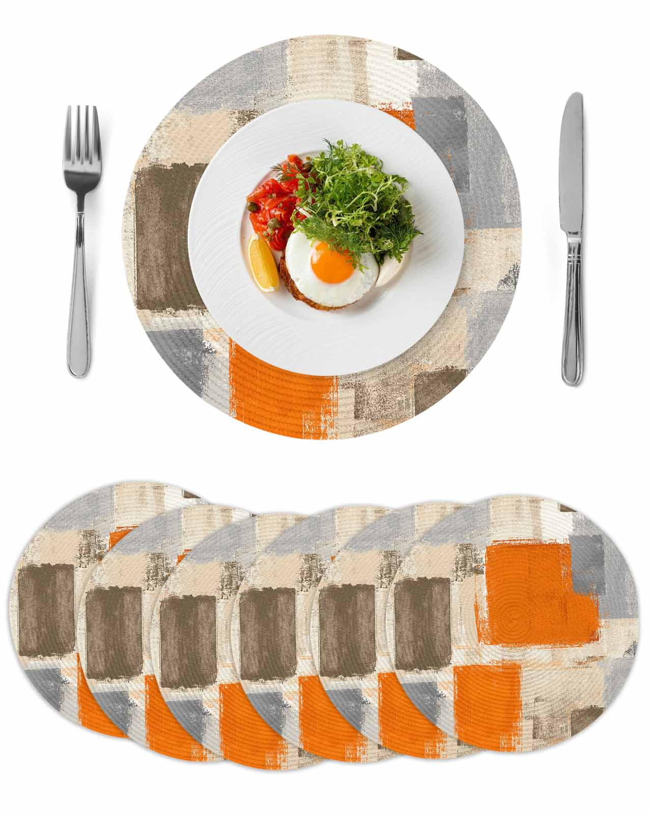 Abstract Vintage Round Table Placemats set of 6, Art Oil Painting ...