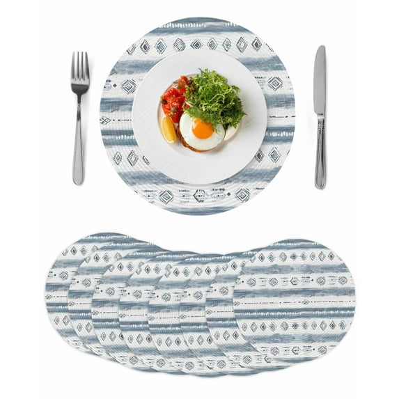 Abstract Vintage Round Table Placemats set of 8, Geometric Texture ...