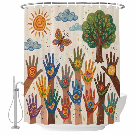 Abstract Vintage Shower Curtain for Bathroom, Green Tree Flower Hand ...