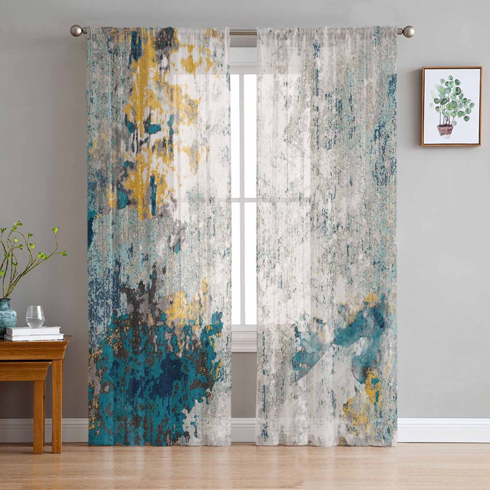 Abstract Vintage Texture Sheer Curtains for Living Room ration Window ...