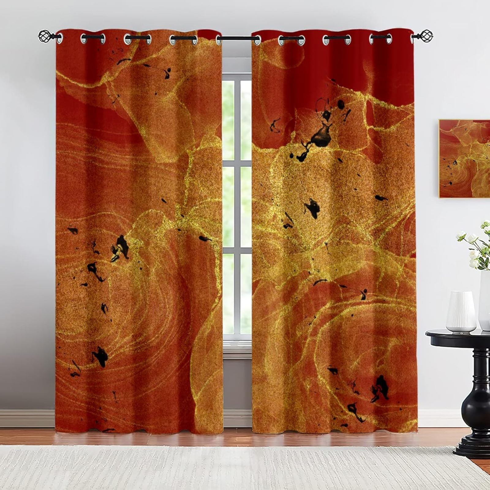 Abstract Vintage Thermal Insulated Drapes, Gilded Tie-Dye Texture Brown ...