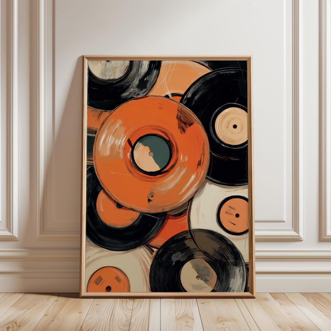 Abstract Vinyl Record Painterly Retro Music Orange and Black Turntable ...
