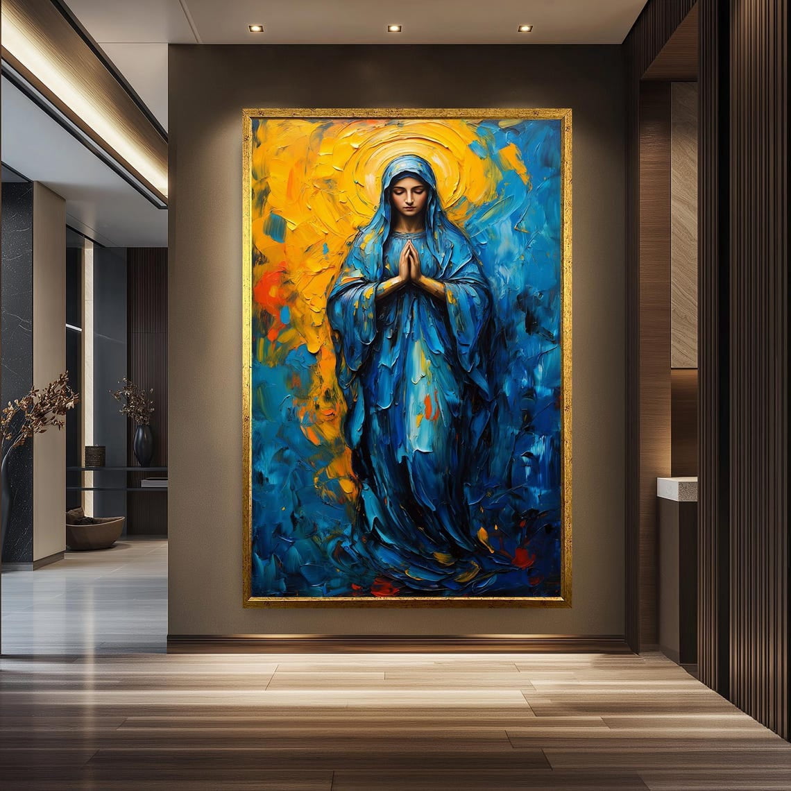 Abstract Virgin Mary Canvas Art – Modern Holy Mother Painting ...