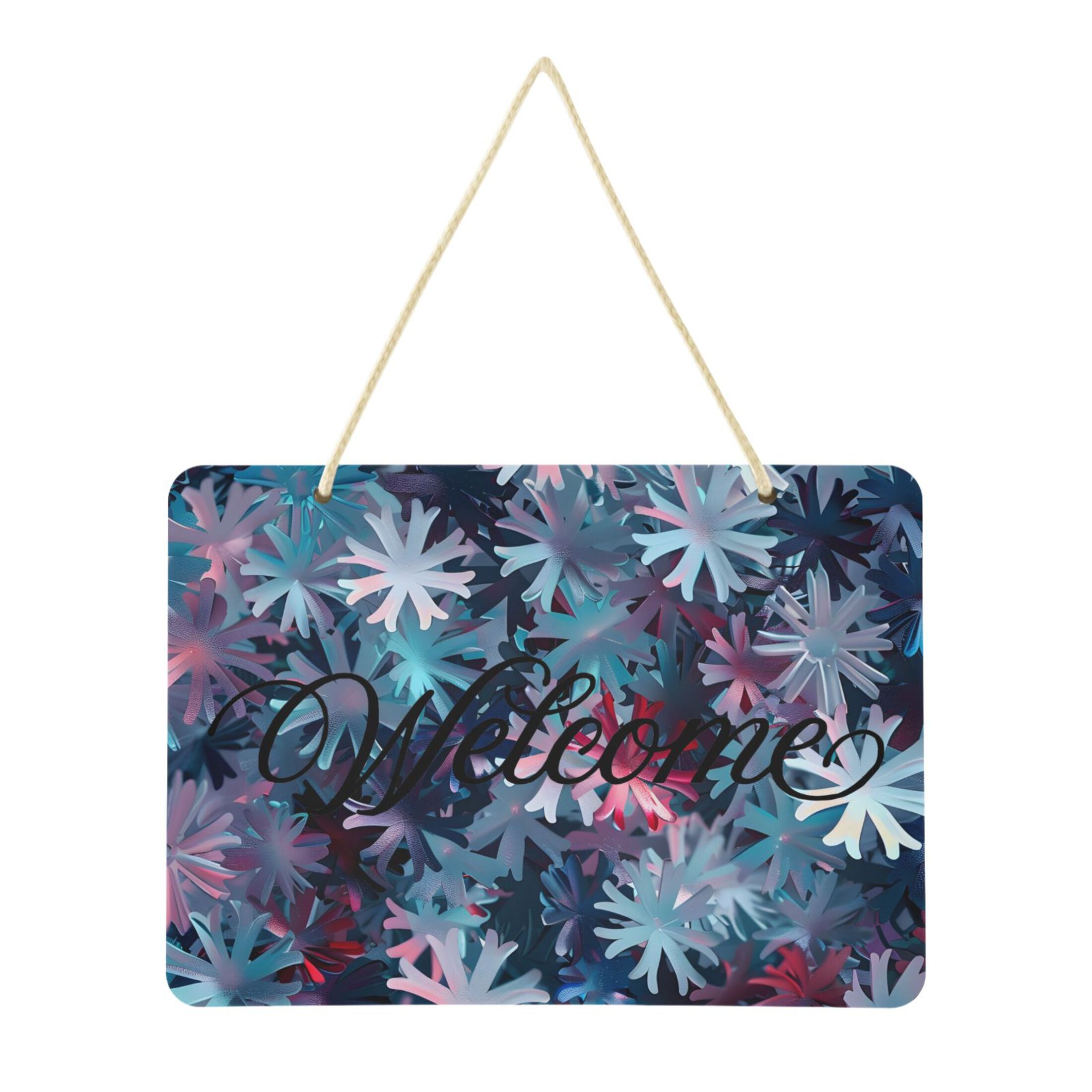 Abstract Vivid Snowflakes Welcome Sign Front Door PVC 14x10 inch Hanger ...
