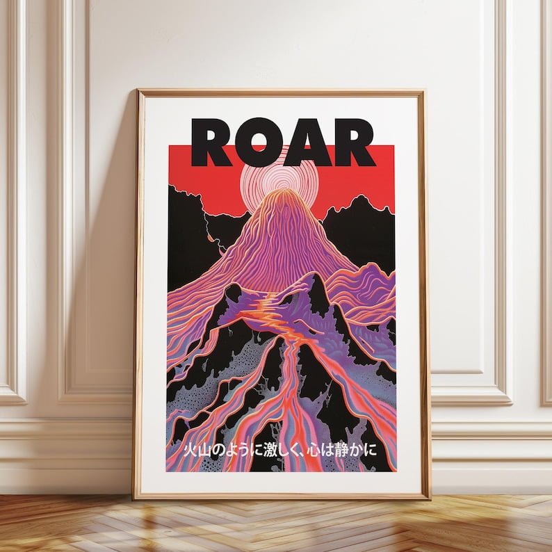 Abstract Volcano Wall Art - Volcanic Roar Japanese Poster - Vibrant ...