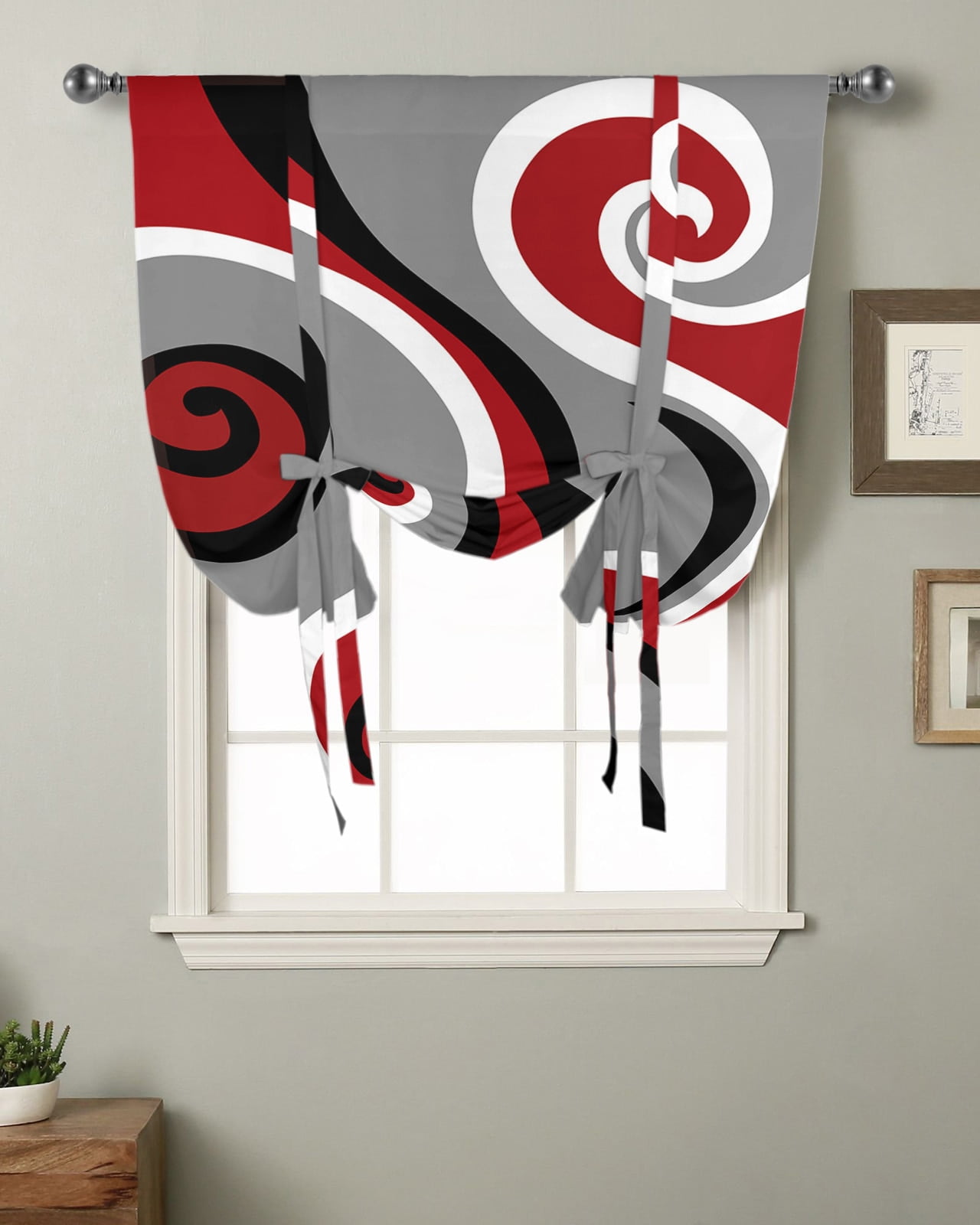 Abstract Vortex Red Kitchen Short Window Curtain Rod Pocket Curtains ...